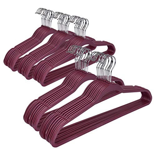 Quality Hangers Clothes Hangers 50 Pack - Non-Velvet Plastic Hangers for Clothes -Heavy Duty Coat Hanger Set -Space-Saving Closet Hangers with Chrome Swivel Hook, Non-Flocked Hangers, Raspberry