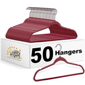 quality hangers clothes hangers 50 pack - non-velvet plastic hangers for clothes -heavy duty coat hanger set -space-saving closet hangers with chrome swivel hook, non-flocked hangers, raspberry