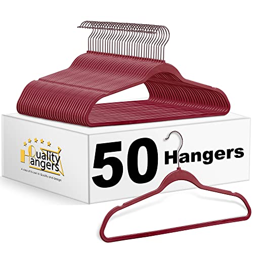 Quality Hangers Clothes Hangers 50 Pack - Non-Velvet Plastic Hangers for Clothes -Heavy Duty Coat Hanger Set -Space-Saving Closet Hangers with Chrome Swivel Hook, Non-Flocked Hangers, Raspberry