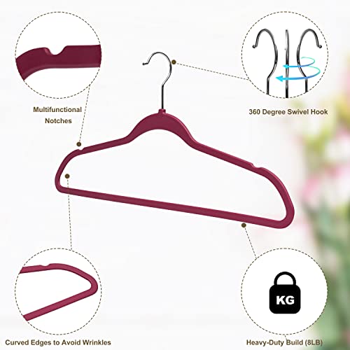 Quality Hangers Clothes Hangers 50 Pack - Non-Velvet Plastic Hangers for Clothes -Heavy Duty Coat Hanger Set -Space-Saving Closet Hangers with Chrome Swivel Hook, Non-Flocked Hangers, Raspberry