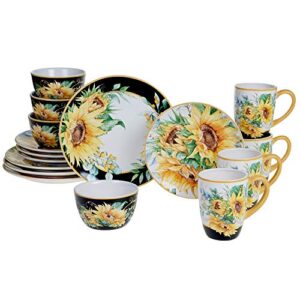 certified international sunflower fields 16 piece dinnerware set, service for 4, multi colored