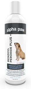 smiling paws pets - itch relief shampoo for pets - contains benzoyl peroxide - kills fleas - relieves allergies, itching, dermatitis, mange, dandruff, mites, acne, demodex, seborrhea, pyoderma - 12oz