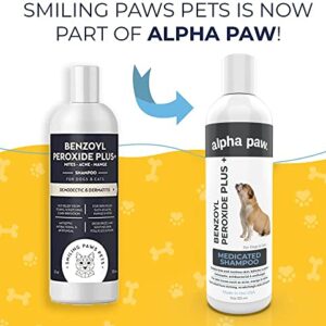 Smiling Paws Pets - Itch Relief Shampoo for Pets - Contains Benzoyl Peroxide - Kills Fleas - Relieves Allergies, Itching, Dermatitis, Mange, Dandruff, Mites, Acne, Demodex, Seborrhea, Pyoderma - 12oz