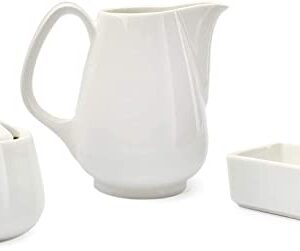 Darware Sugar and Creamer Set - 3-Piece Set w/Cream Pitcher, Sugar Bowl, Sweetener Packet Holder, White Ceramic Tea/Coffee Set