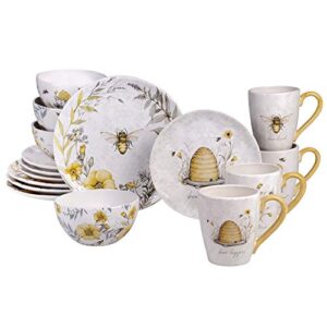 certified international bee sweet dinnerware, service for 4, 16 piece set, multi colored