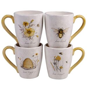 certified international bee sweet 22 oz. mugs, set of 4 assorted designs, 4 count (pack of 1), multi colored