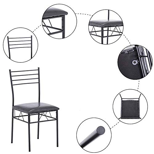 MTFY 5 Piece Dining Room Table Set, Modern Metal Dining Table Set for 4, Kitchen Tempered Glass Table with 4 Leather Chairs, Dining Set of 4 for Kitchen Dining Room (Black)