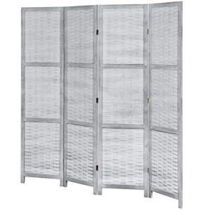 mygift privacy screen, 4-panel 6ft vintage gray wood & whitewashed woven bamboo room divider screen