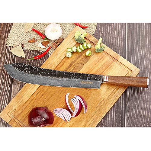 YOUSUNLONG Breaking Knives 12 inch Max Bull Nose Butcher Knife Japanese Hammered Damascus Steel Natural Walnut Wooden Handle