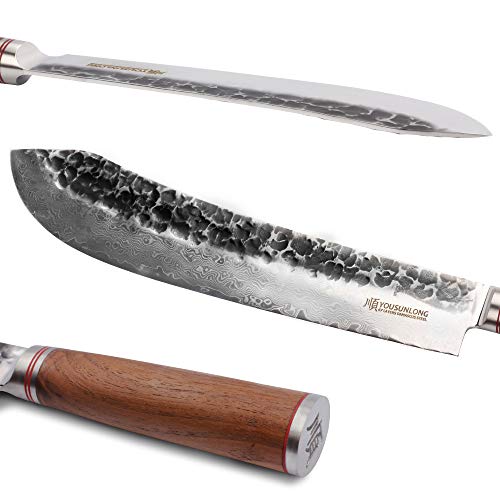 YOUSUNLONG Breaking Knives 12 inch Max Bull Nose Butcher Knife Japanese Hammered Damascus Steel Natural Walnut Wooden Handle