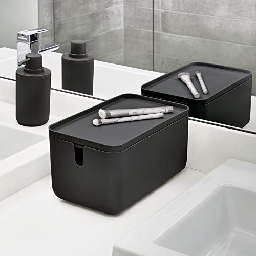 iDesign 29847 Cade BPA-Free Plastic Toilet Paper Storage Bin with Lid, Matte Black