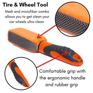 BIRDROCK HOME Car Wash Kit - Microfiber Cleaner - Tire Wheel Brush - Sponge - Duster - Extendable Cleaning Tool - Detailing Set