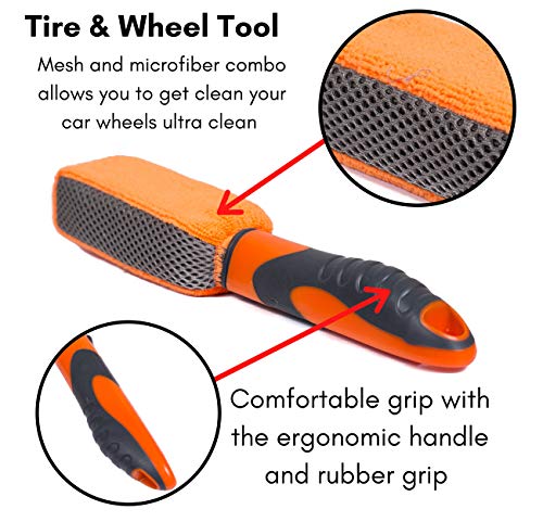 BIRDROCK HOME Car Wash Kit - Microfiber Cleaner - Tire Wheel Brush - Sponge - Duster - Extendable Cleaning Tool - Detailing Set