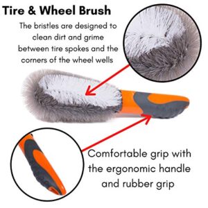 BIRDROCK HOME Car Wash Kit - Microfiber Cleaner - Tire Wheel Brush - Sponge - Duster - Extendable Cleaning Tool - Detailing Set