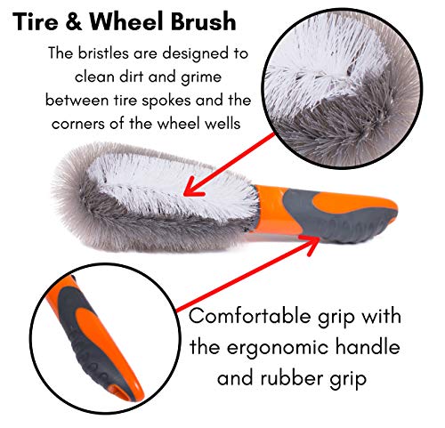 BIRDROCK HOME Car Wash Kit - Microfiber Cleaner - Tire Wheel Brush - Sponge - Duster - Extendable Cleaning Tool - Detailing Set