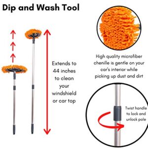 BIRDROCK HOME Car Wash Kit - Microfiber Cleaner - Tire Wheel Brush - Sponge - Duster - Extendable Cleaning Tool - Detailing Set