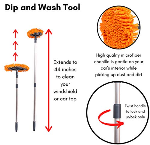 BIRDROCK HOME Car Wash Kit - Microfiber Cleaner - Tire Wheel Brush - Sponge - Duster - Extendable Cleaning Tool - Detailing Set