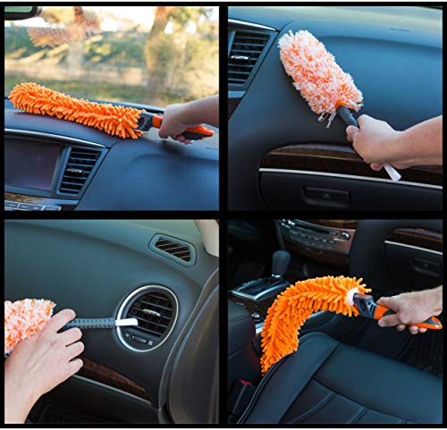 BIRDROCK HOME Car Wash Kit - Microfiber Cleaner - Tire Wheel Brush - Sponge - Duster - Extendable Cleaning Tool - Detailing Set