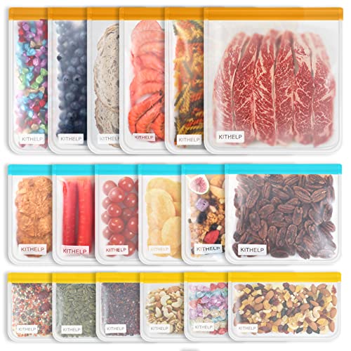 KITHELP 18 Packs Reusable Storage Bags BPA FREE, Reusable Sandwich Bags Leak-proof Freezer Bags, Washable Gallon Bags Snack Bags, Eco-friendly Lunch Bags for Food