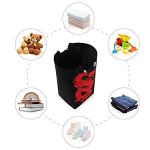 YYZZH Red Chinese Dragon On Black Large Laundry Bag Basket Shopping Bag Collapsible Polyester Laundry Hamper Foldable Clothes Bag Folding Washing Bin