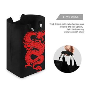 YYZZH Red Chinese Dragon On Black Large Laundry Bag Basket Shopping Bag Collapsible Polyester Laundry Hamper Foldable Clothes Bag Folding Washing Bin