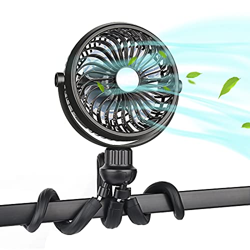 Mieuxbuck Stroller Fan, Clip on Fan with Flexible Tripod, 2600mAh Battery Operated Fan with Stepless Speed, 360° Rotatable Handheld Fan Suitable for Multiple Scenarios