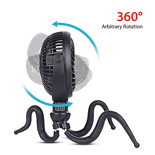 Mieuxbuck Stroller Fan, Clip on Fan with Flexible Tripod, 2600mAh Battery Operated Fan with Stepless Speed, 360° Rotatable Handheld Fan Suitable for Multiple Scenarios