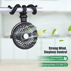 Mieuxbuck Stroller Fan, Clip on Fan with Flexible Tripod, 2600mAh Battery Operated Fan with Stepless Speed, 360° Rotatable Handheld Fan Suitable for Multiple Scenarios