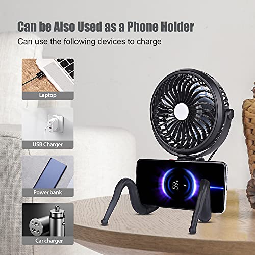 Mieuxbuck Stroller Fan, Clip on Fan with Flexible Tripod, 2600mAh Battery Operated Fan with Stepless Speed, 360° Rotatable Handheld Fan Suitable for Multiple Scenarios