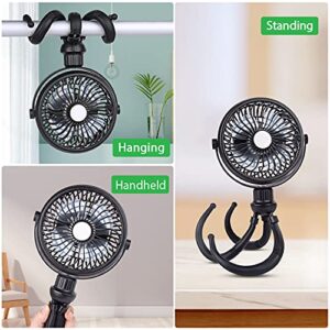 Mieuxbuck Stroller Fan, Clip on Fan with Flexible Tripod, 2600mAh Battery Operated Fan with Stepless Speed, 360° Rotatable Handheld Fan Suitable for Multiple Scenarios