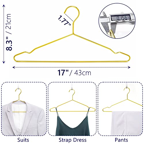 Amber Home 17" Shiny Gold Strong Metal Hanger 30 Pack, Gold Clothes Hangers, Heavy Duty Coat Hangers, Standard Suit Hangers for Jacket, Shirt, Dress (Gold, 30)