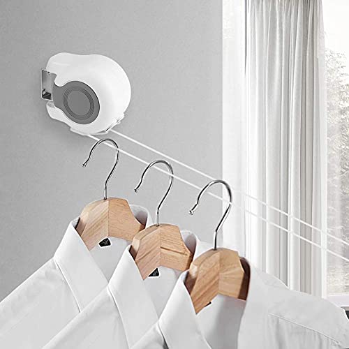 Retractable Clothesline Outdoor Heavy Duty Clothesline kit PVC Retractable Clothes Dryer Line Wall Mounted Clothesline Outdoor and Indoor Shower Clothesline 2X42 Feet, White