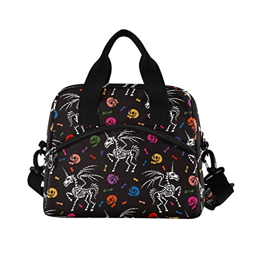 Unicorn Black Skull Lunch Bags for Women Skeleton Cooler Bag Halloween Gothic Durable Insulated Lunch Box Lunch Tote Bag for Office Work School Picnic 2040067