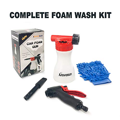 Car Wash Foam Gun, Adjustable Hose Wash Sprayer with Adjustment Ratio Dial Foam Blaster Fit - Foam Cannon Attaches to Any Garden Hose (with Wash Kit)