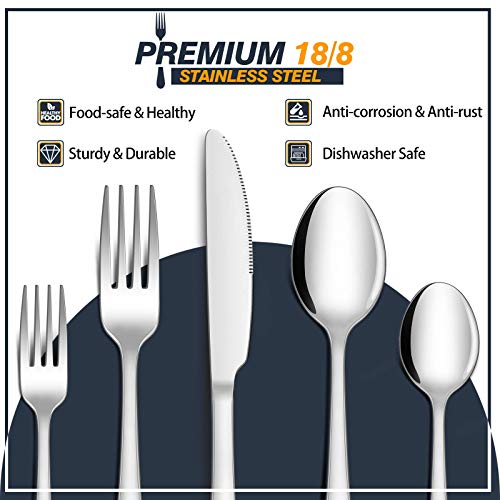 Hiware 40-Piece Silverware Set with Drawer Organizer, Flatware Sets for 8, Stainless Steel Cutlery Set with Tray, Utensils Tableware For Home Kitchen Restaurant Hotel, Mirror Polished, Dishwasher Safe