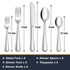 Hiware 40-Piece Silverware Set with Drawer Organizer, Flatware Sets for 8, Stainless Steel Cutlery Set with Tray, Utensils Tableware For Home Kitchen Restaurant Hotel, Mirror Polished, Dishwasher Safe