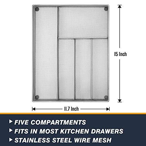 Hiware 40-Piece Silverware Set with Drawer Organizer, Flatware Sets for 8, Stainless Steel Cutlery Set with Tray, Utensils Tableware For Home Kitchen Restaurant Hotel, Mirror Polished, Dishwasher Safe