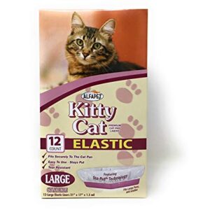 Alfapet Kitty Cat Litter Box Disposable, Elastic Liners- 12-Count-for Medium and Large, Size Litter Pans- with Sta-Put Technology for Firm, Easy Fit- Quick + Clever Waste Cleaners