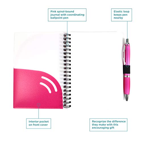 Cheersville Motivational Journal & Pen Gift Set - Pink Cover with Pen, Pen Loop, and Inner Pocket - Onboarding Teamwork Gifts