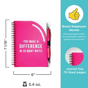 Cheersville Motivational Journal & Pen Gift Set - Pink Cover with Pen, Pen Loop, and Inner Pocket - Onboarding Teamwork Gifts