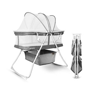 besrey bassinet for baby, 3 in 1 portable baby bassinets, rocking cradle bed, easy folding bedside sleeper crib, quick-fold for newborn infant, up to 33 lb compact storage, mattress and net included