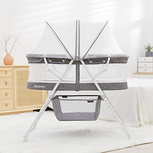 besrey Bassinet for Baby, 3 in 1 Portable Baby Bassinets, Rocking Cradle Bed, Easy Folding Bedside Sleeper Crib, Quick-Fold for Newborn Infant, up to 33 lb Compact Storage, Mattress and Net Included