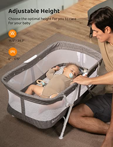 besrey Bassinet for Baby, 3 in 1 Portable Baby Bassinets, Rocking Cradle Bed, Easy Folding Bedside Sleeper Crib, Quick-Fold for Newborn Infant, up to 33 lb Compact Storage, Mattress and Net Included