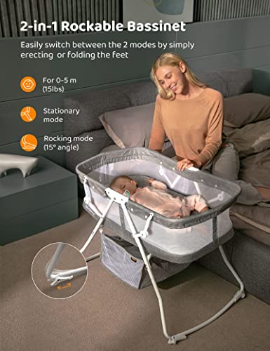 besrey Bassinet for Baby, 3 in 1 Portable Baby Bassinets, Rocking Cradle Bed, Easy Folding Bedside Sleeper Crib, Quick-Fold for Newborn Infant, up to 33 lb Compact Storage, Mattress and Net Included