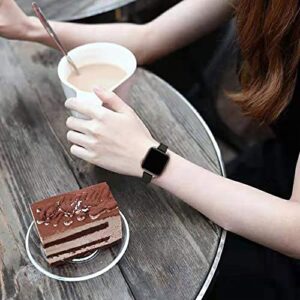 STIROLL Slim Leather Bands Compatible with Apple Watch Band 38mm 40mm 41mm 42mm 44mm 45mm 49mm,Top Grain Leather Watch Thin Wristband for iWatch Ultra SE Series 8/7/6/5/4/3/2/1(Black with Rose Gold)