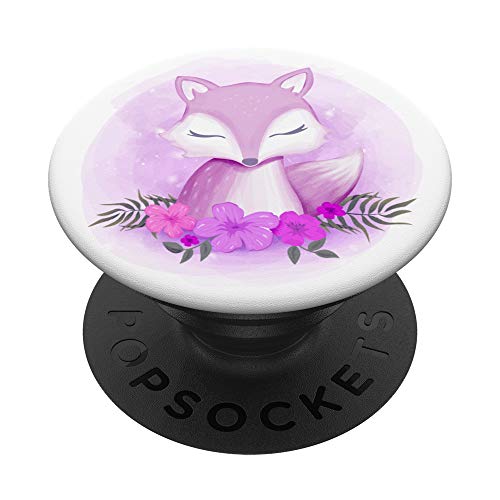 Watercolor Floral Flower Hand Drawn Pink Fox PopSockets PopGrip: Swappable Grip for Phones & Tablets