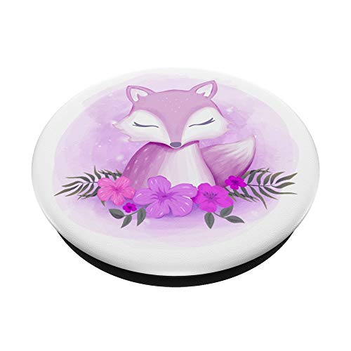 Watercolor Floral Flower Hand Drawn Pink Fox PopSockets PopGrip: Swappable Grip for Phones & Tablets