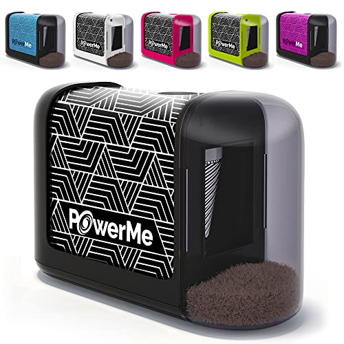 POWERME Electric Pencil Sharpener - Pencil Sharpener Battery Powered for Kids, School, Home, Office, Classroom, Artists – Battery Operated Pencil Sharpener For Colored Pencils, Ideal For No. 2 (Black)