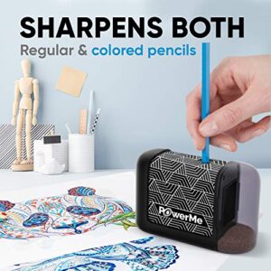 POWERME Electric Pencil Sharpener - Pencil Sharpener Battery Powered for Kids, School, Home, Office, Classroom, Artists – Battery Operated Pencil Sharpener For Colored Pencils, Ideal For No. 2 (Black)