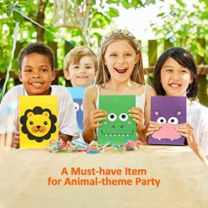 Mocoosy 24 Pieces Animal Party Favor Bags - Kids Goodie Bags for Birthday Party, Animal Candy Treat Bags Colorful Party Paper Gift Bags for Jungle Safari Theme Birthday Party Baby Shower Supplies